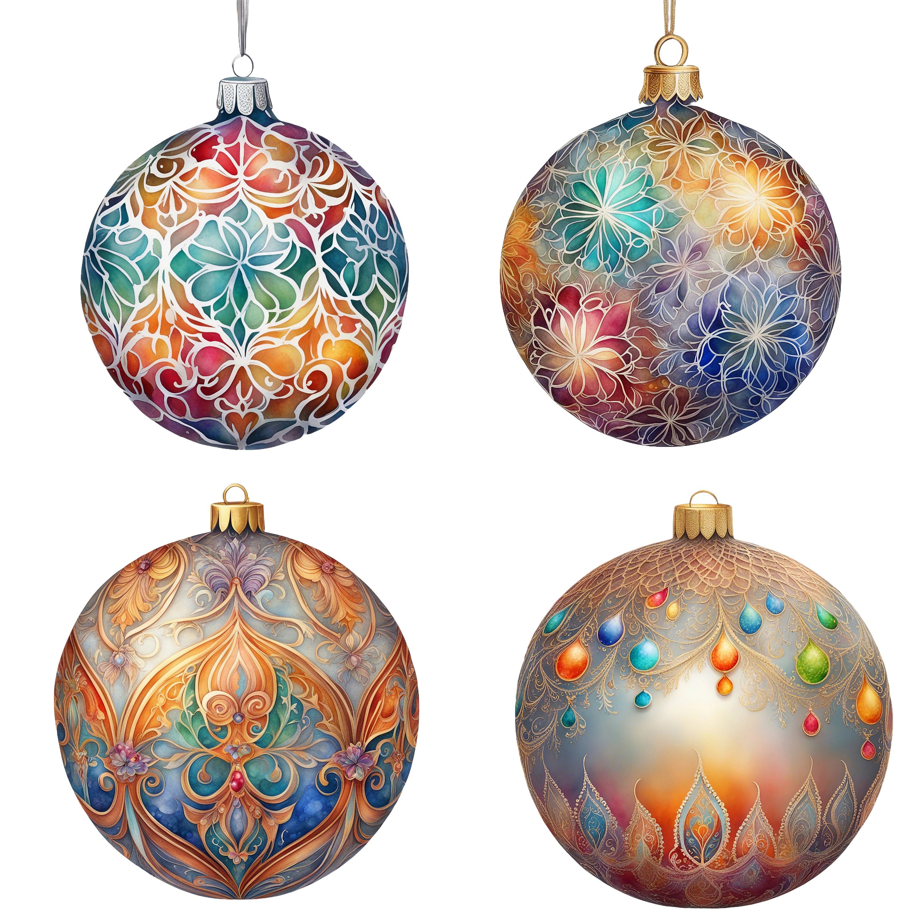 Christmas Baubles Watercolor Clipart PNG Unique Christmas - Etsy