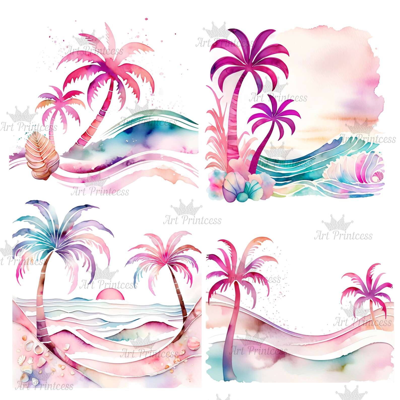 Preppy Palm Tree Watercolor Clipart PNG Pastel Tropical Palm Tree ...