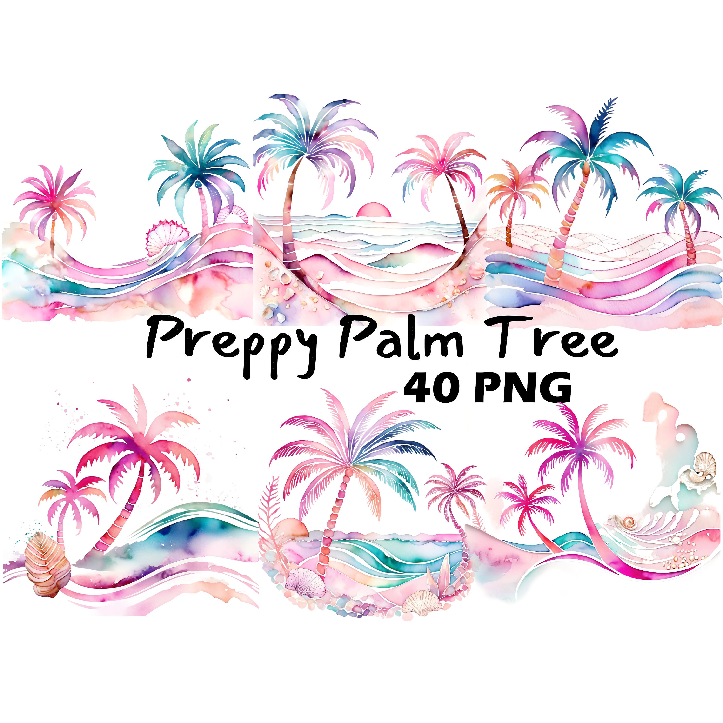 Preppy Palm Tree Watercolor Clipart PNG Pastel Tropical Palm Tree ...