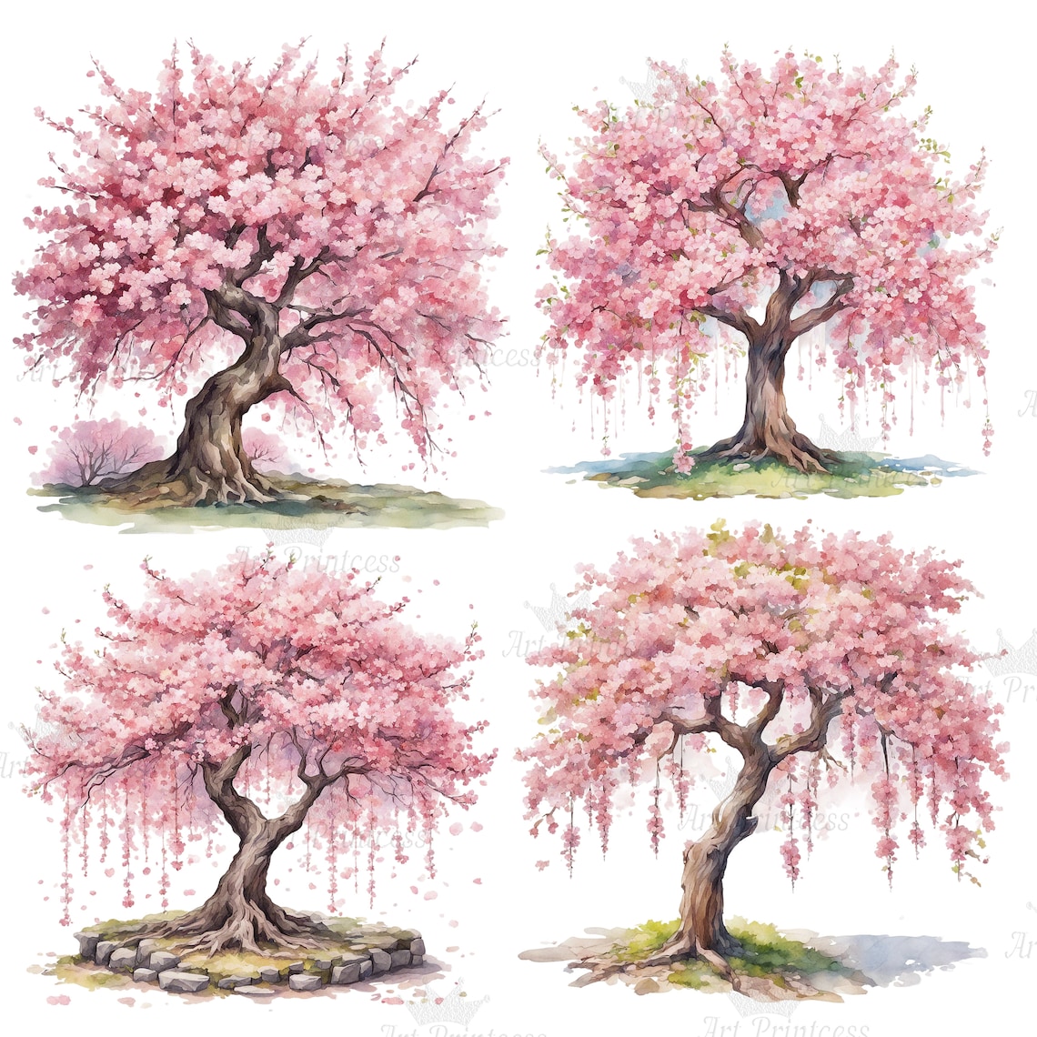 Sakura Watercolor Clipart PNG Bundle Sakura Tree Clipart Sakura Flower ...