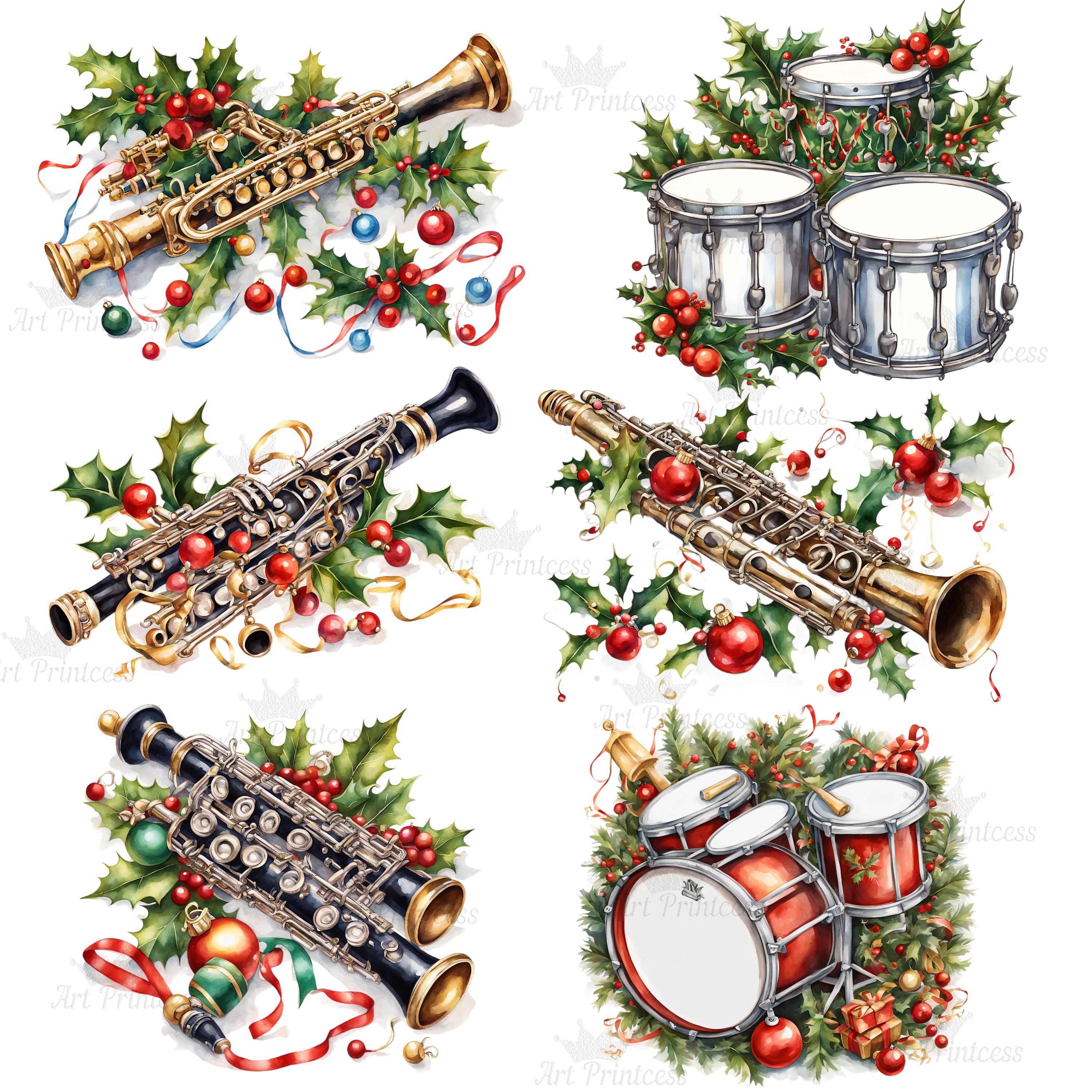 Christmas Musical Orchestra Instruments Watercolor Clipart PNG Festive ...