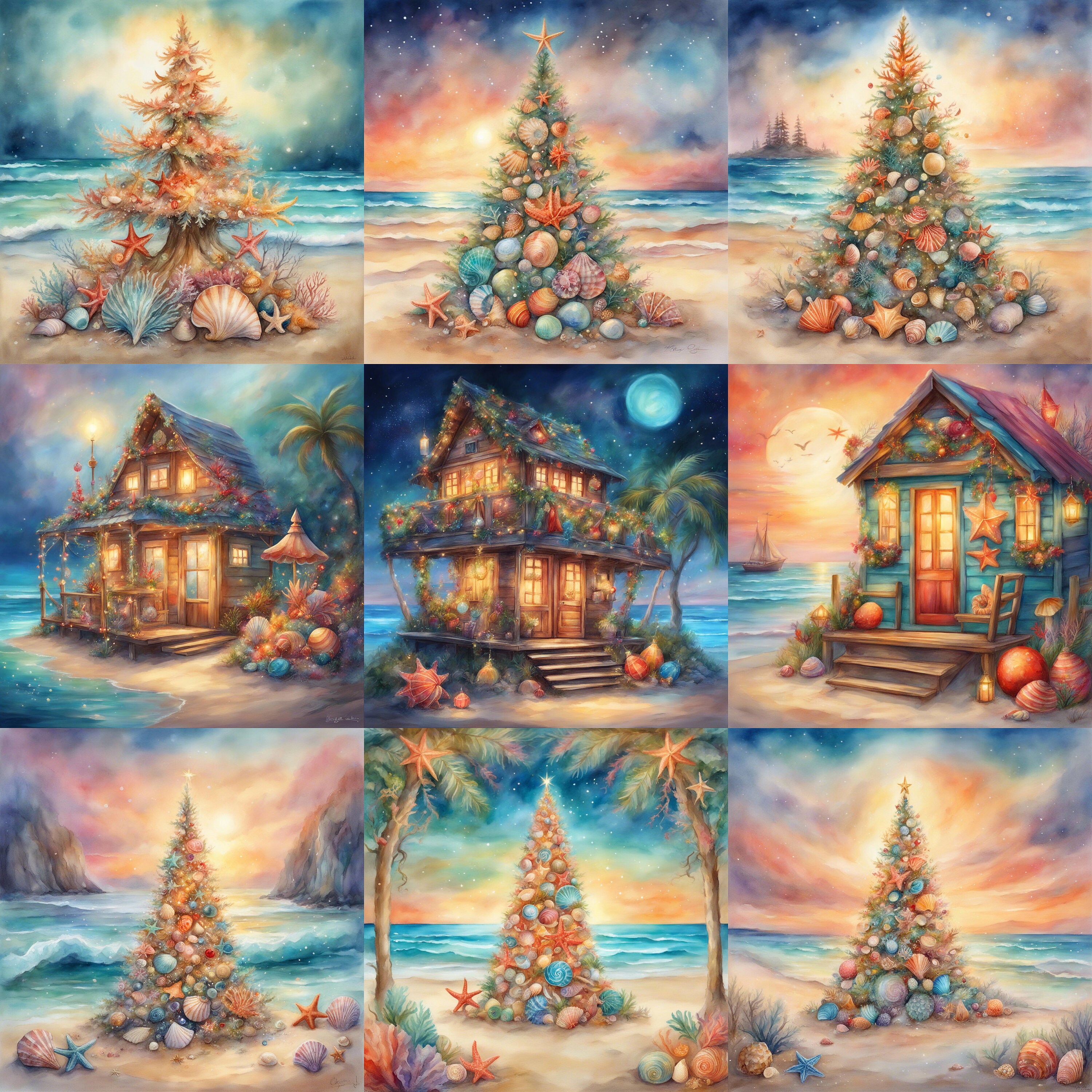 Christmas on the Beach Watercolor Clipart Coastal Christmas Digital ...