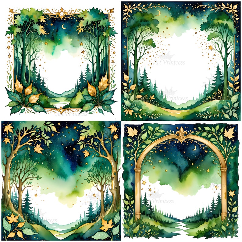 Watercolor Forest Frame Clipart Children Crafts Frame Border Clipart ...