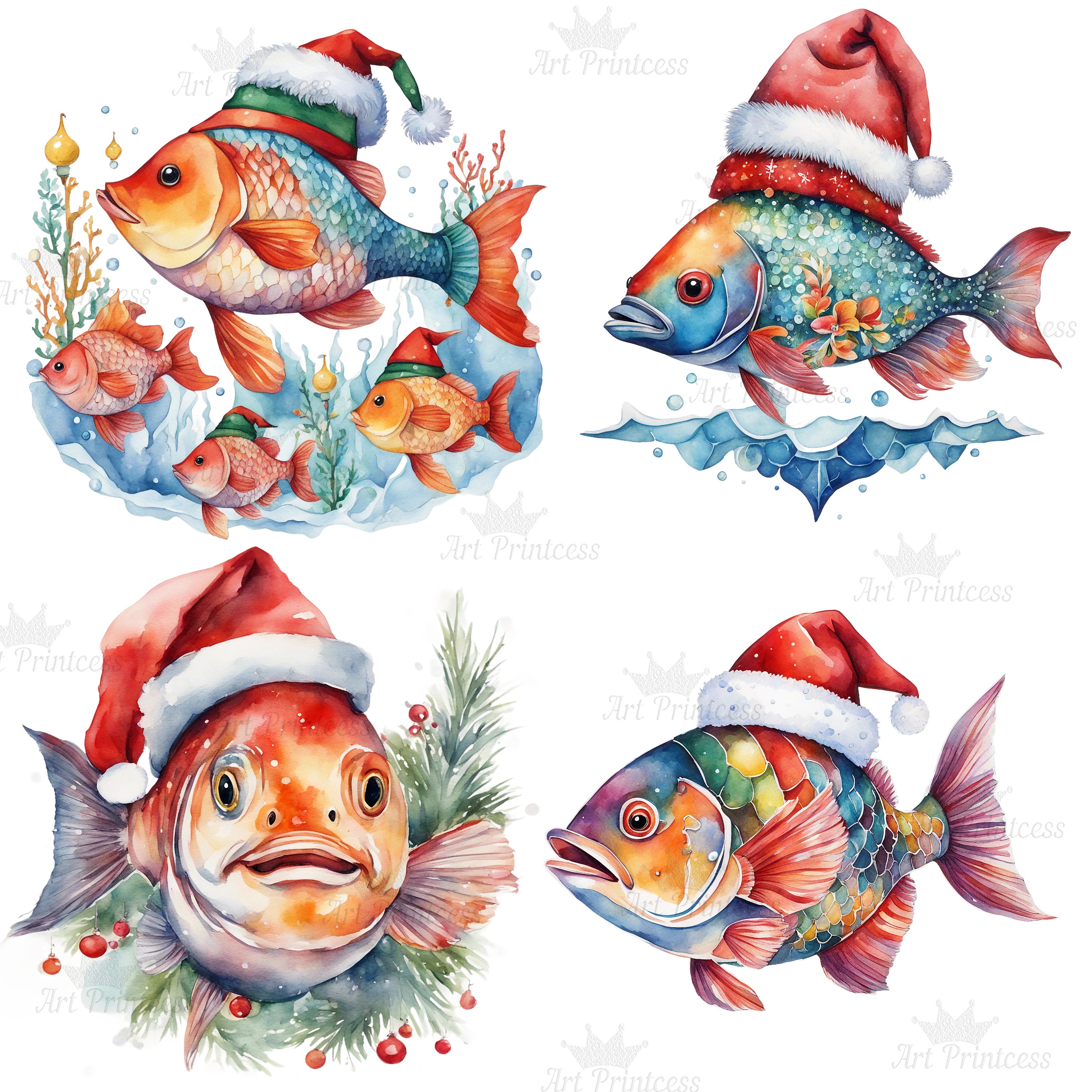 Christmas Fish Clipart PNG Fish in Christmas Hat Clipart Nautical ...