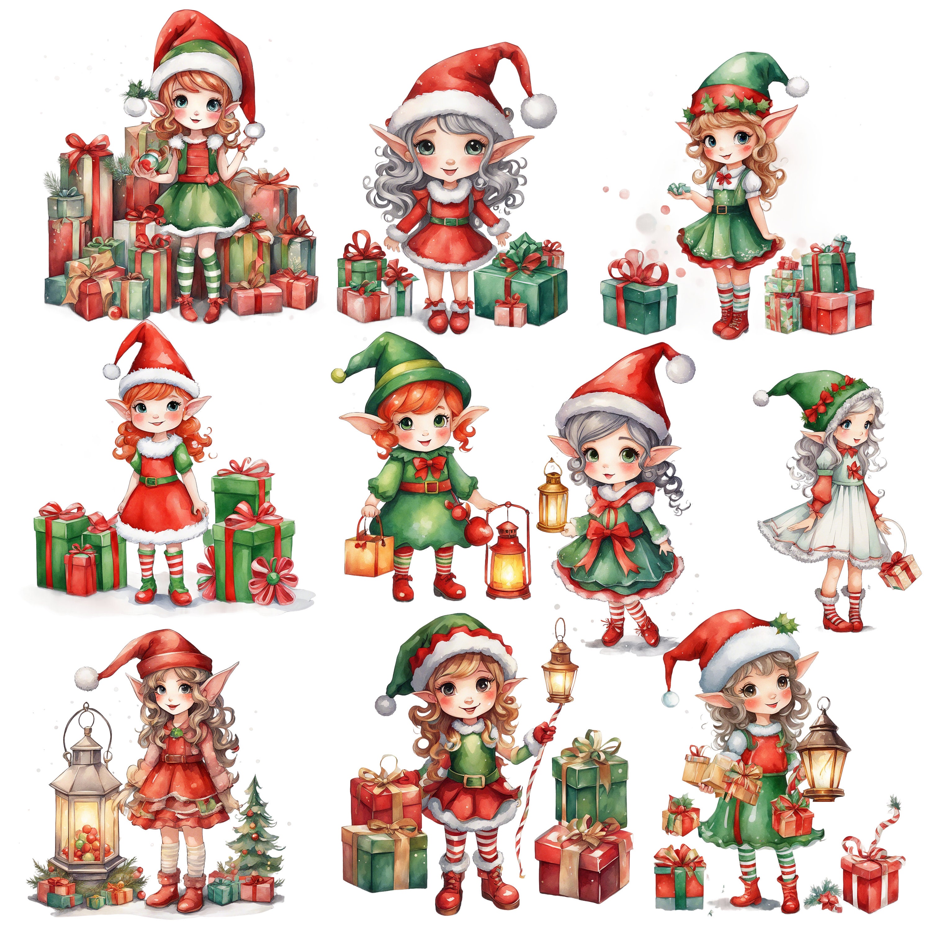80 Christmas Elf Clipart Bundle Christmas Elves PNG Cute Watercolor ...
