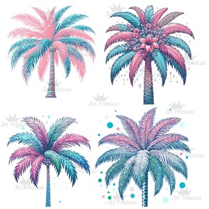 Preppy Palm Tree Glitter Clipart PNG Pastel Tropical Palm Tree Graphics ...