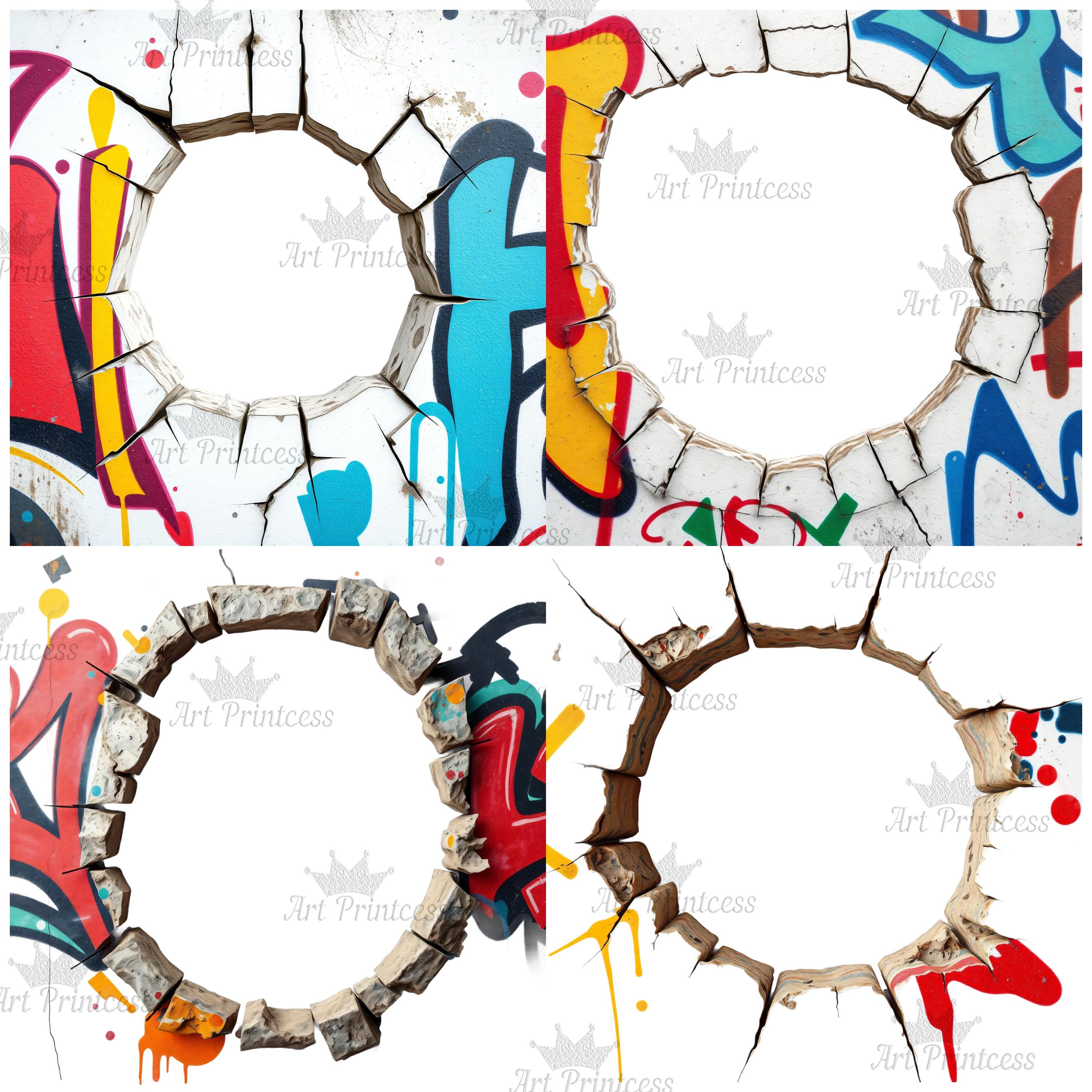 Funky Graffiti Frame Overlays PNG Clipart 3D Grunge Wall Crack Effect ...