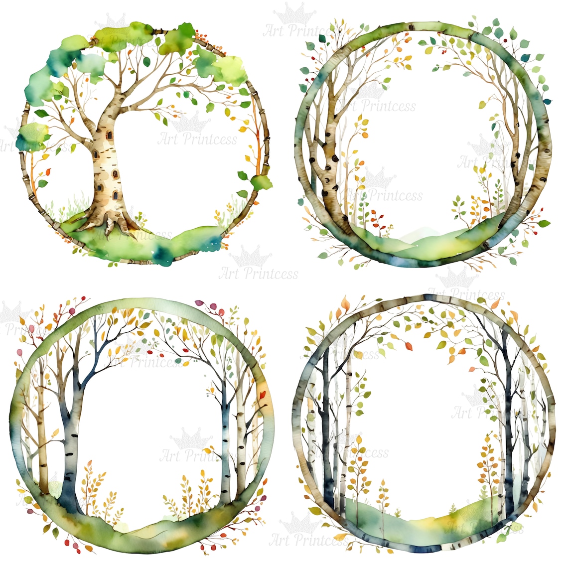 Watercolor Birch Tree Border Frames Clipart Birch Tree Borders ...