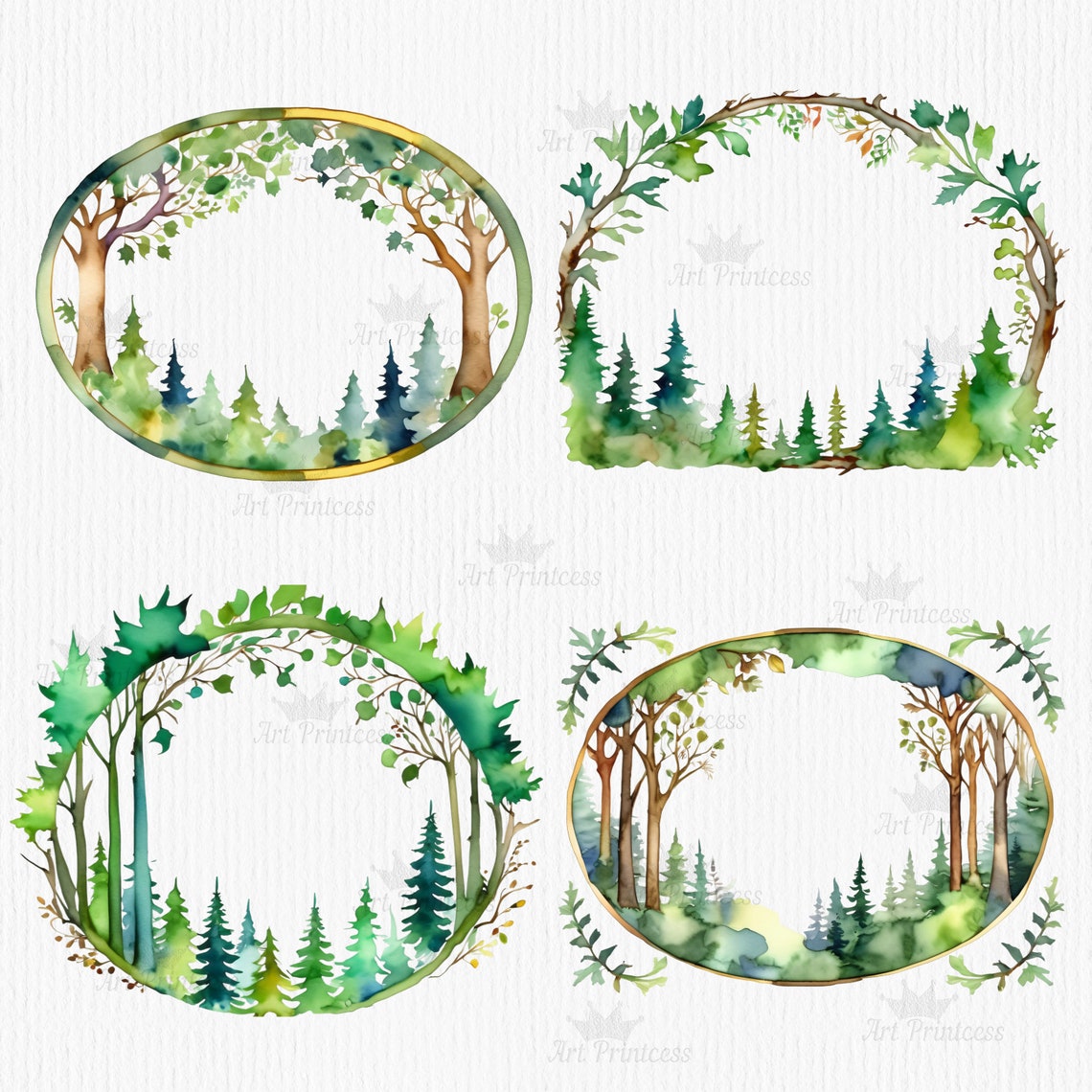Watercolor Forest Frame Clipart Digital Paper Crafts Frame Border ...