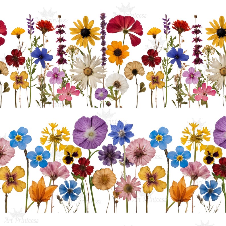 Pressed Wildflowers Border PNG Clipart Digital Clipart Floral ...