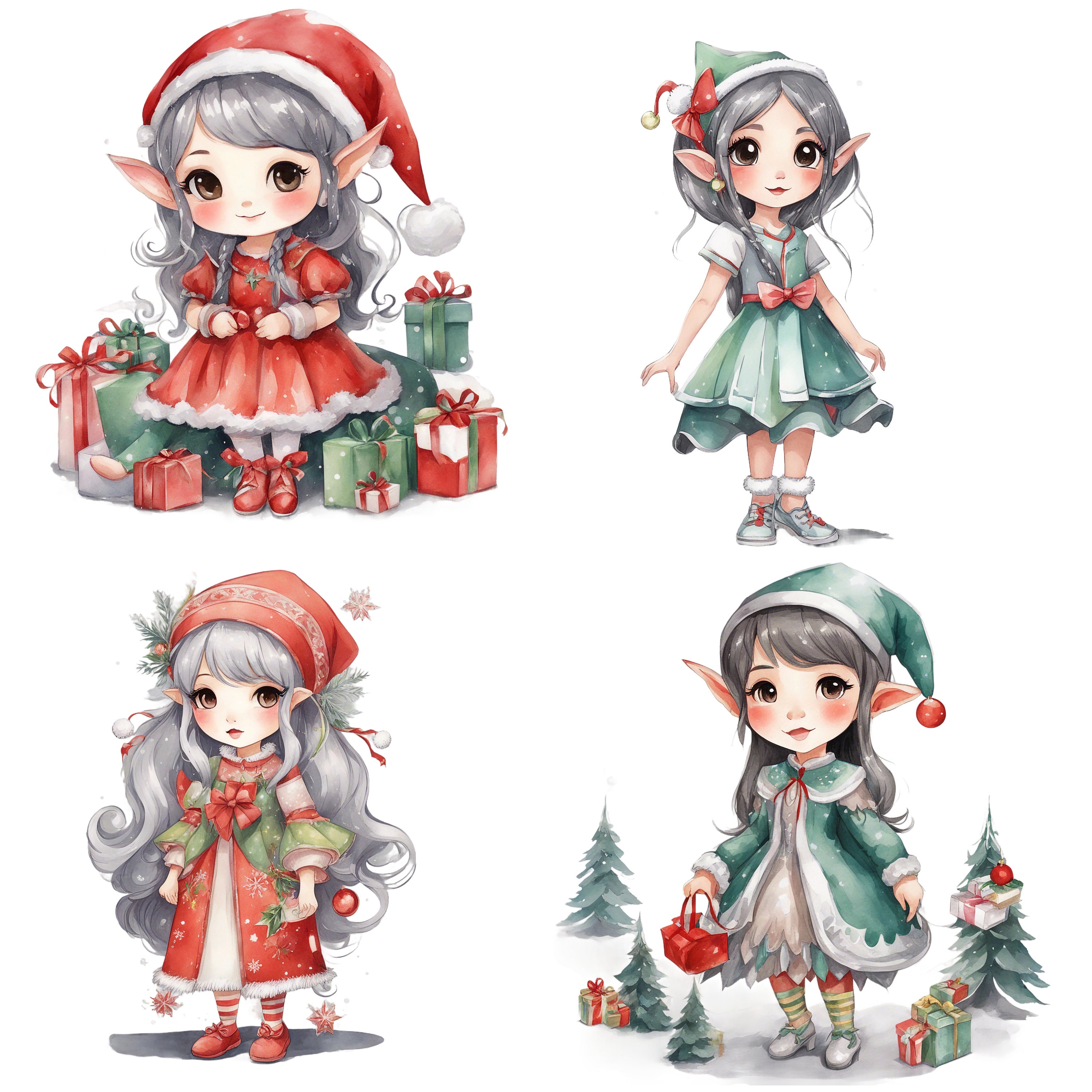 Asian Christmas Elf Clipart PNG Asian Elves Digital Download Bundle ...
