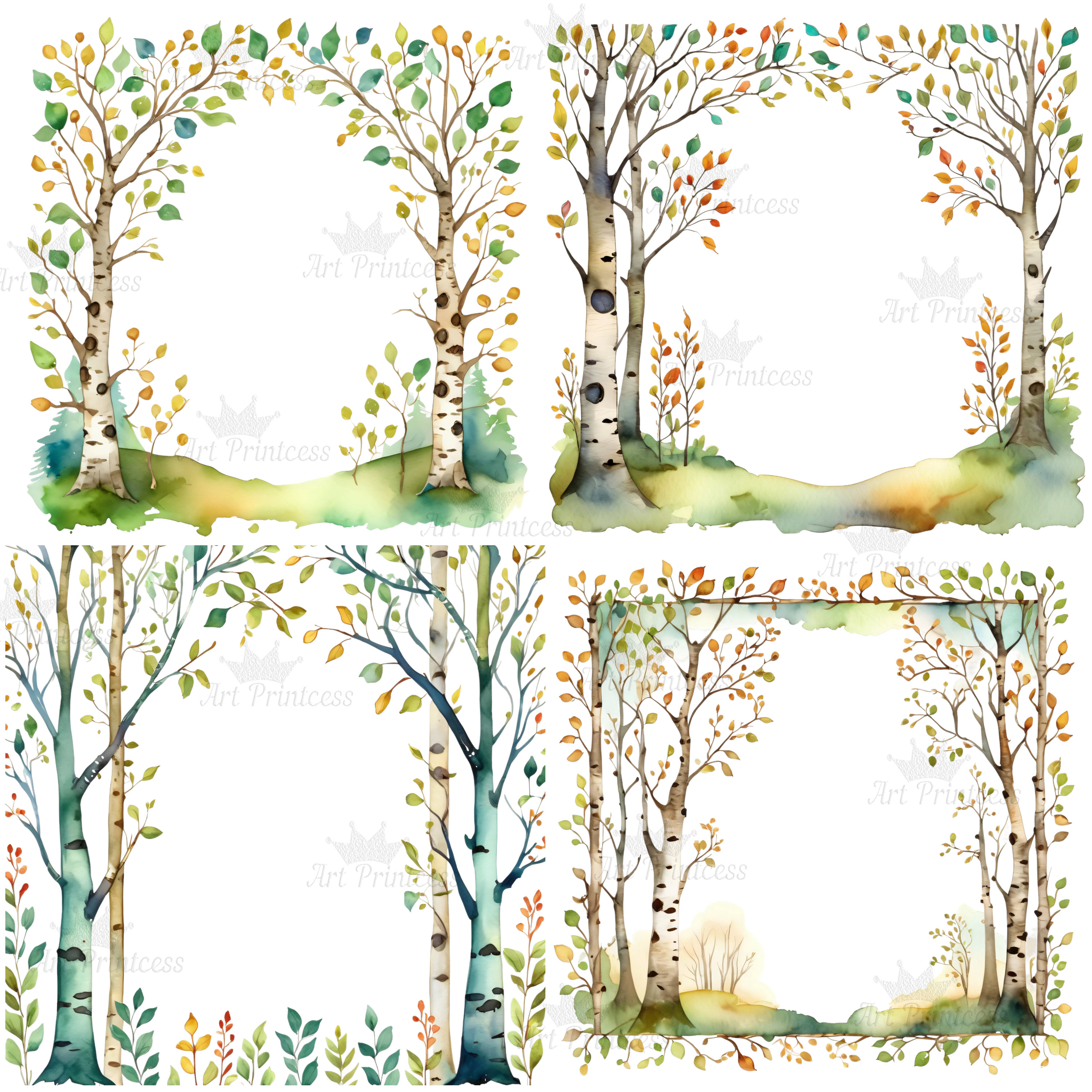 Watercolor Birch Tree Border Frames Clipart Birch Tree Borders ...