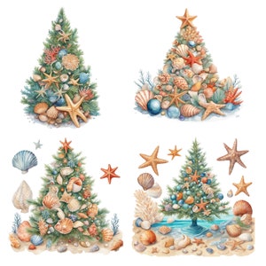 Coastal Christmas Tree Watercolor Clipart PNG Beach Christmas Tree ...