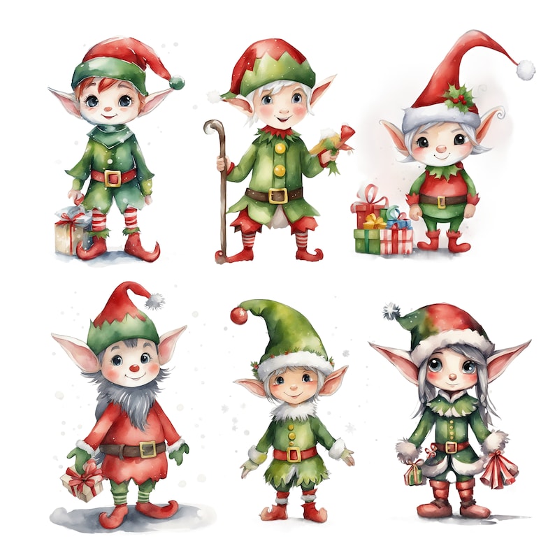 80 Christmas Elf Clipart Bundle Christmas Elves PNG Cute Watercolor ...