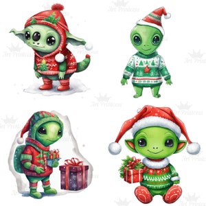 Christmas Aliens Watercolor Clipart PNG Festive Aliens Graphics Holiday ...