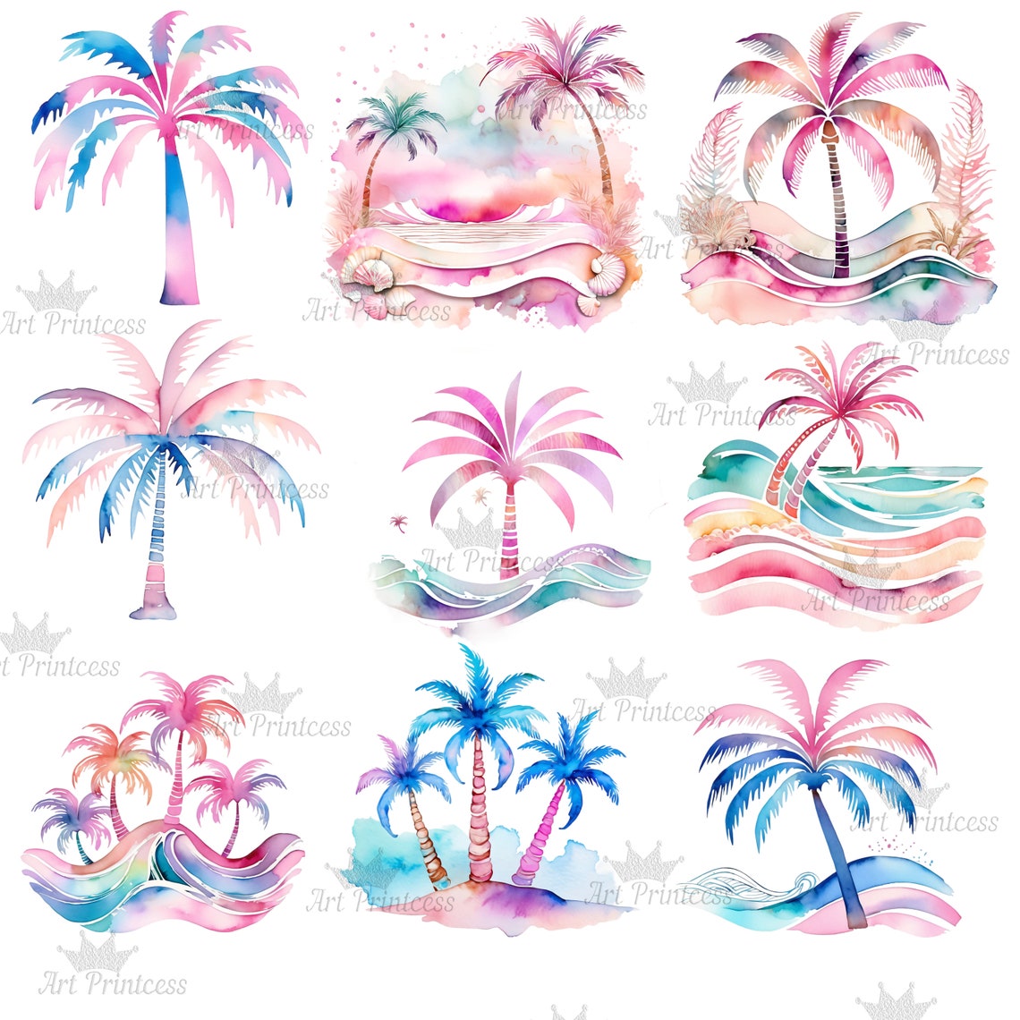 Preppy Palm Tree Watercolor Clipart PNG Pastel Tropical Palm Tree ...