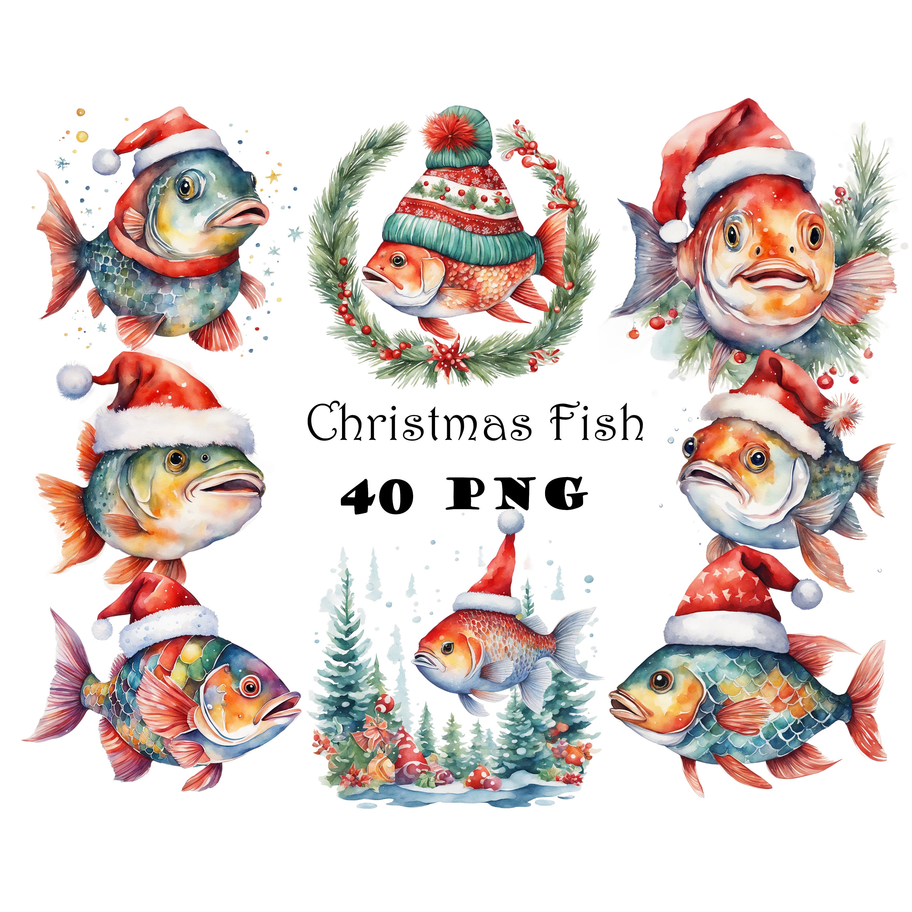 Christmas Fish Clipart PNG Fish in Christmas Hat Clipart Nautical ...