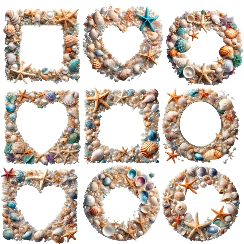 Coastal Tropical Photo Frames Clipart PNG Digital Download Bundle Beach ...