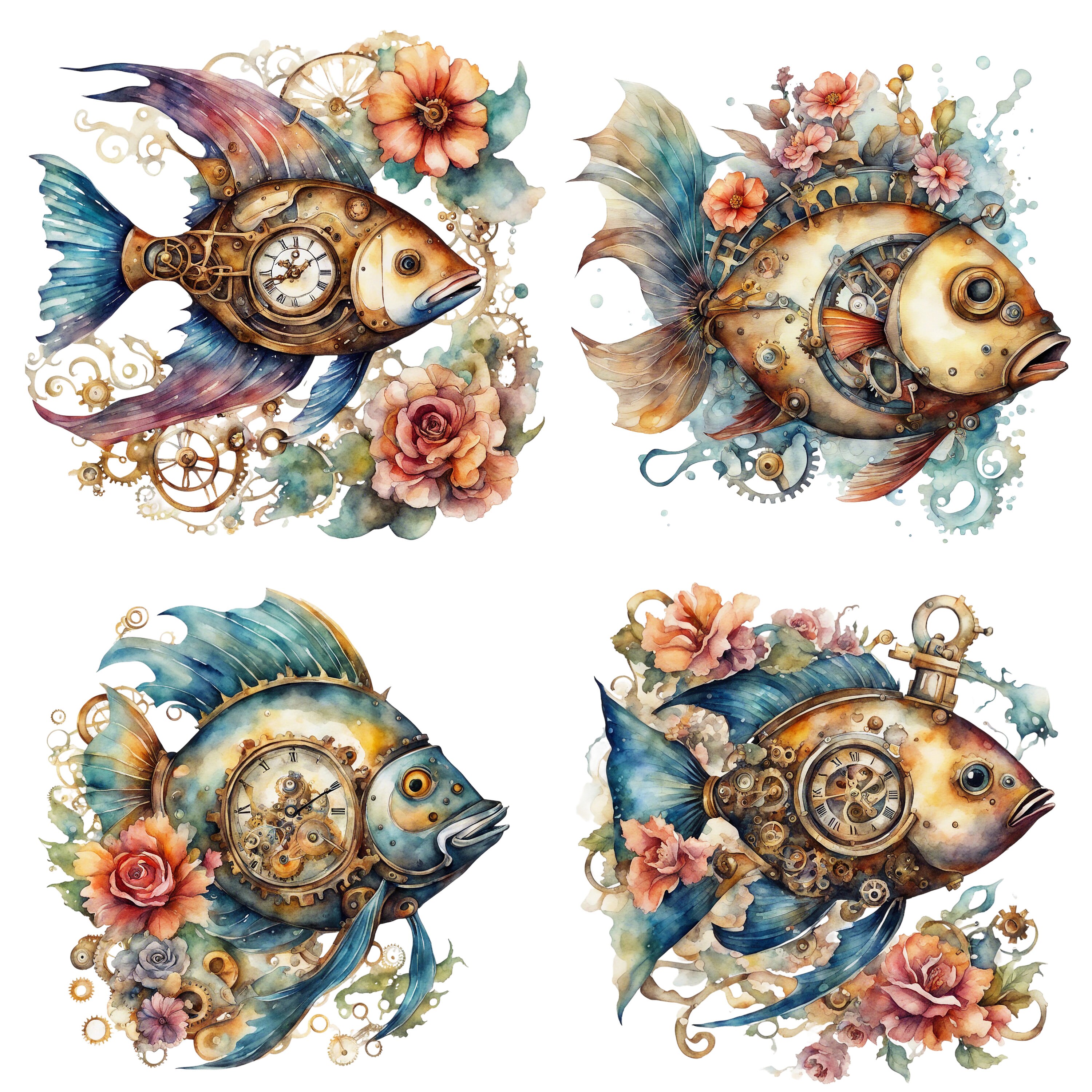 Steampunk Fish Clipart PNG Mechanical Fish Graphics Printable Fish ...