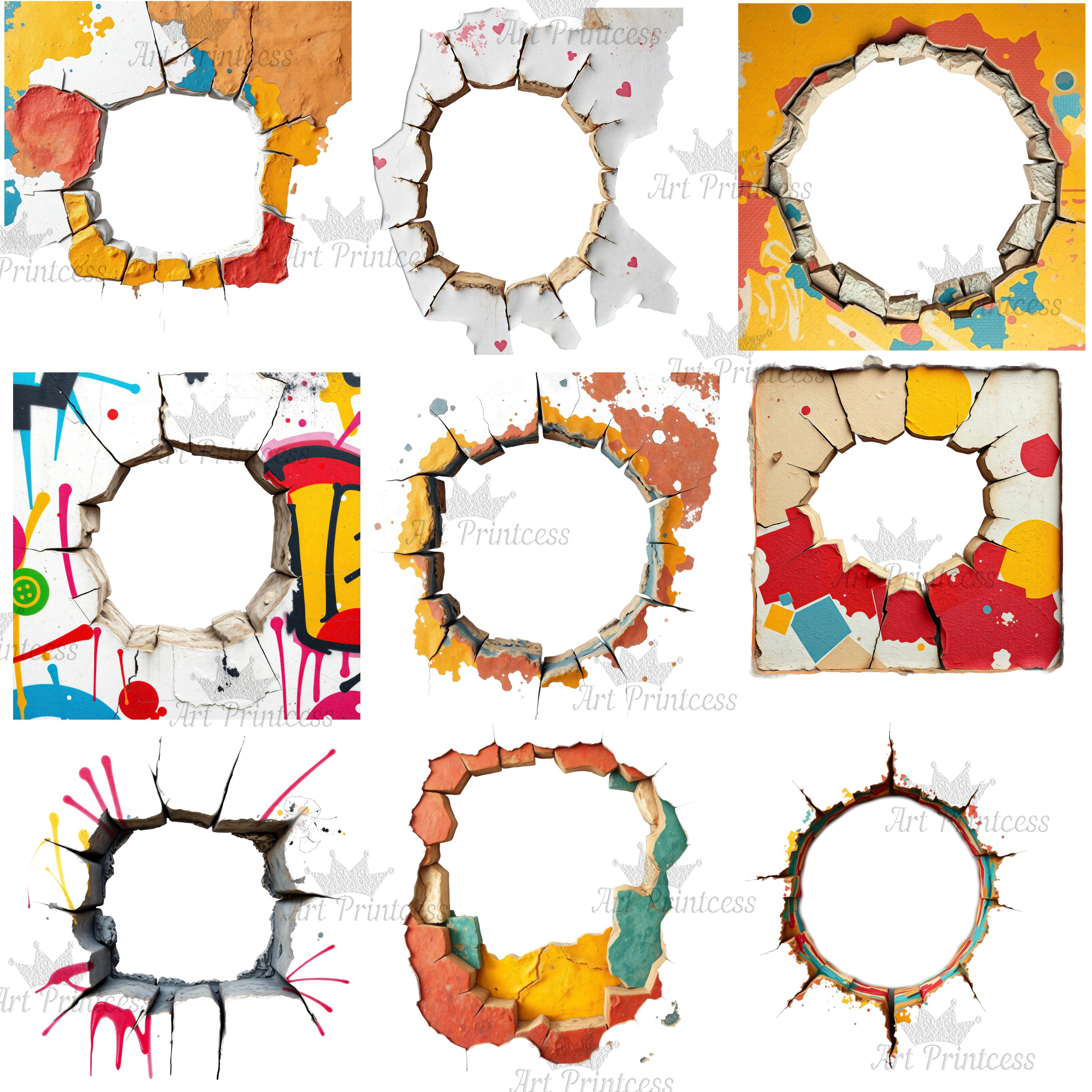 Funky Graffiti Frame Overlays PNG Clipart 3D Grunge Wall Crack Effect ...