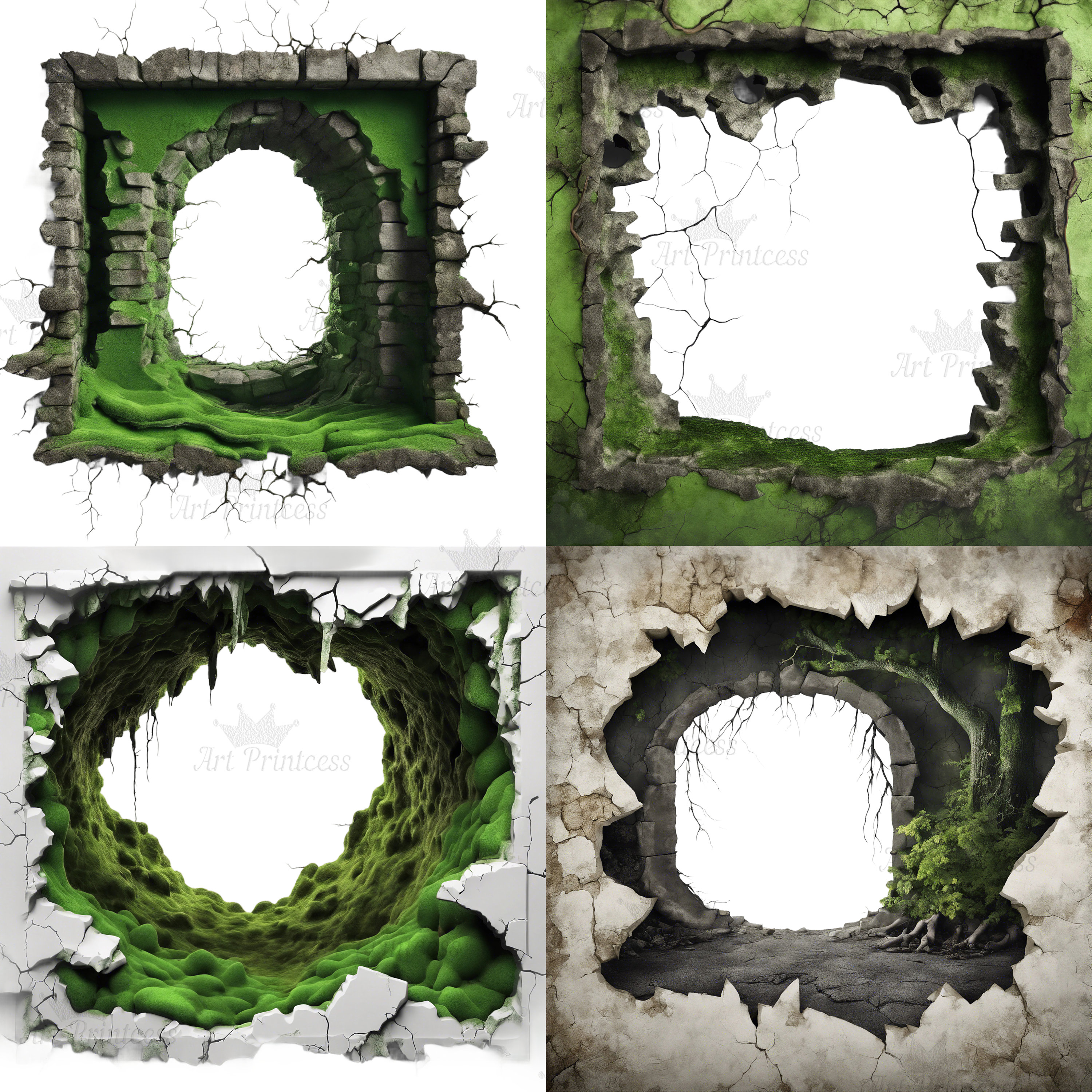 Breakthrough Wall Crack 3D Effect Border Frame Rock Cave Entrance Hole ...