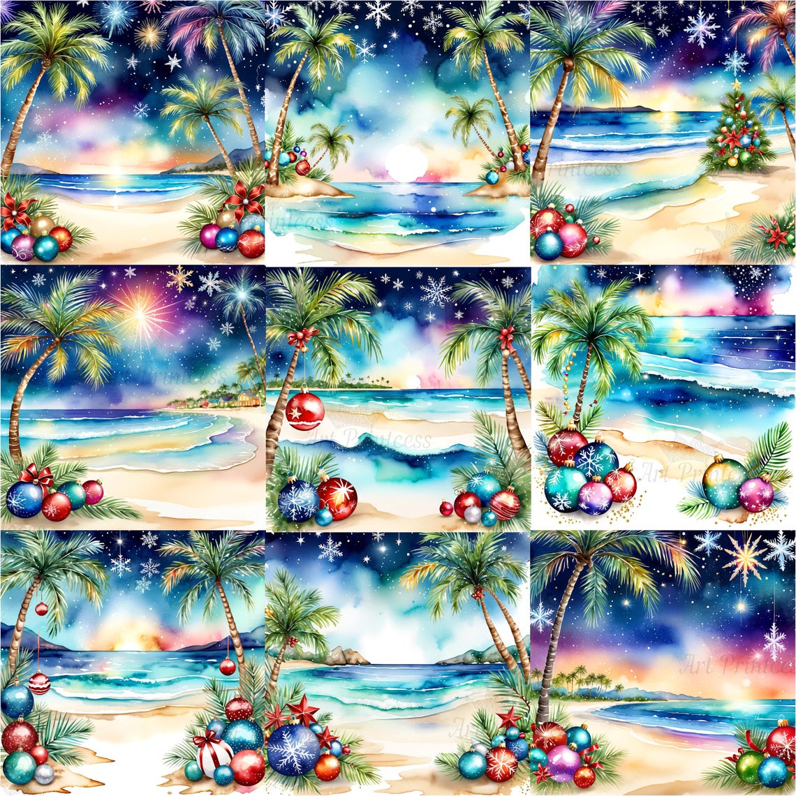 Tropical Christmas Watercolor Palm Tree Clipart Palm Tree Beach ...