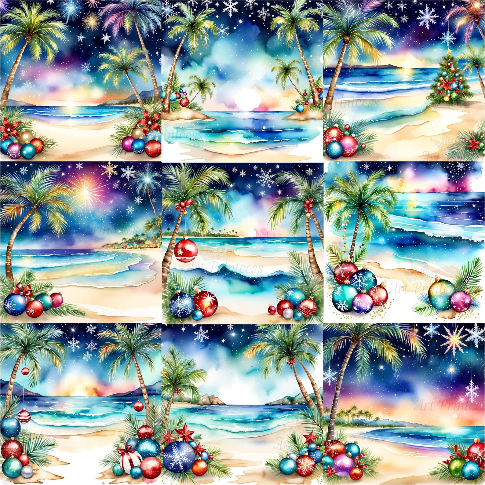Tropical Christmas Watercolor Palm Tree Clipart Palm Tree Beach ...
