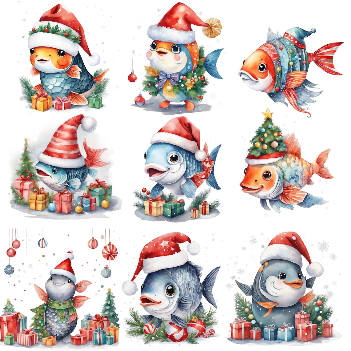 Christmas Fish Clipart PNG Fish in Christmas Hat Clipart Nautical ...
