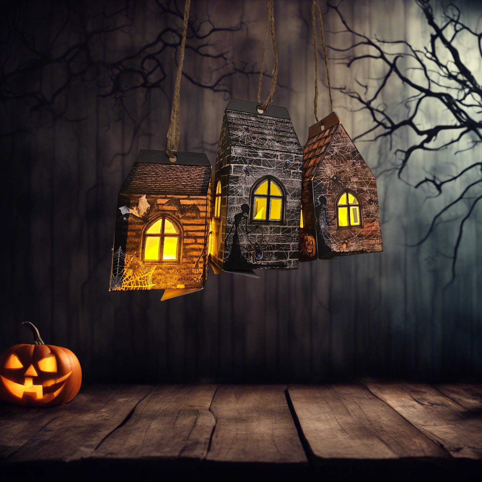 Printable Light up Halloween Lantern House DIY Hanging Decor Spooky ...