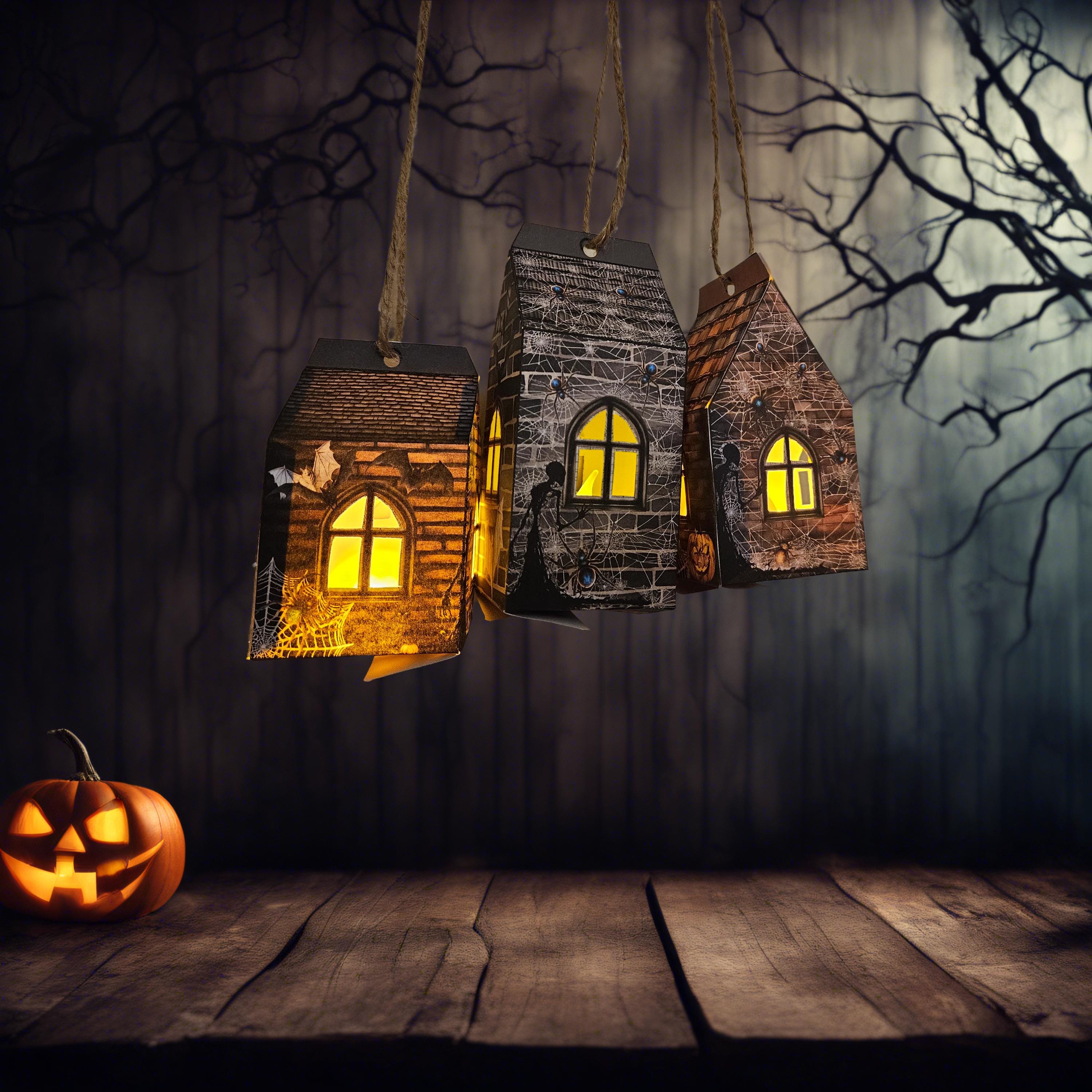 Printable Light up Halloween Lantern House DIY Hanging Decor Spooky ...