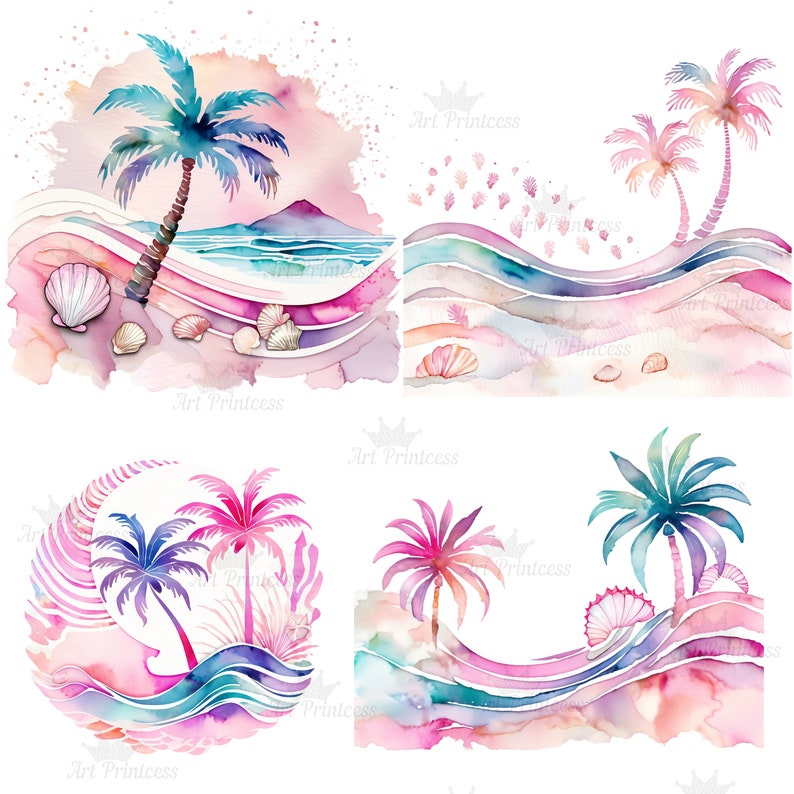 Preppy Palm Tree Watercolor Clipart PNG Pastel Tropical Palm Tree ...