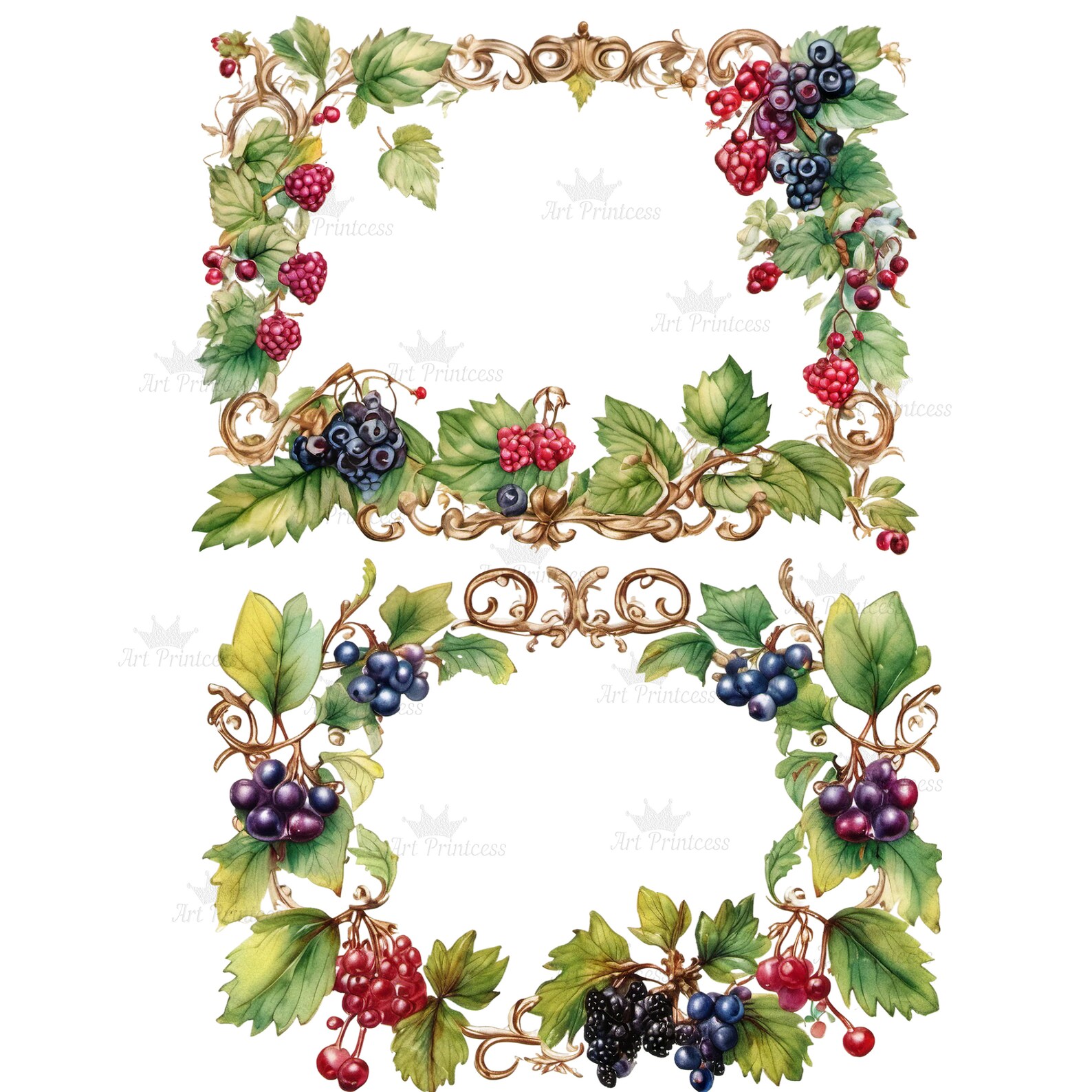 Forest Berries Fruits Border Vintage Frame Clipart PNG Woodland Berry ...