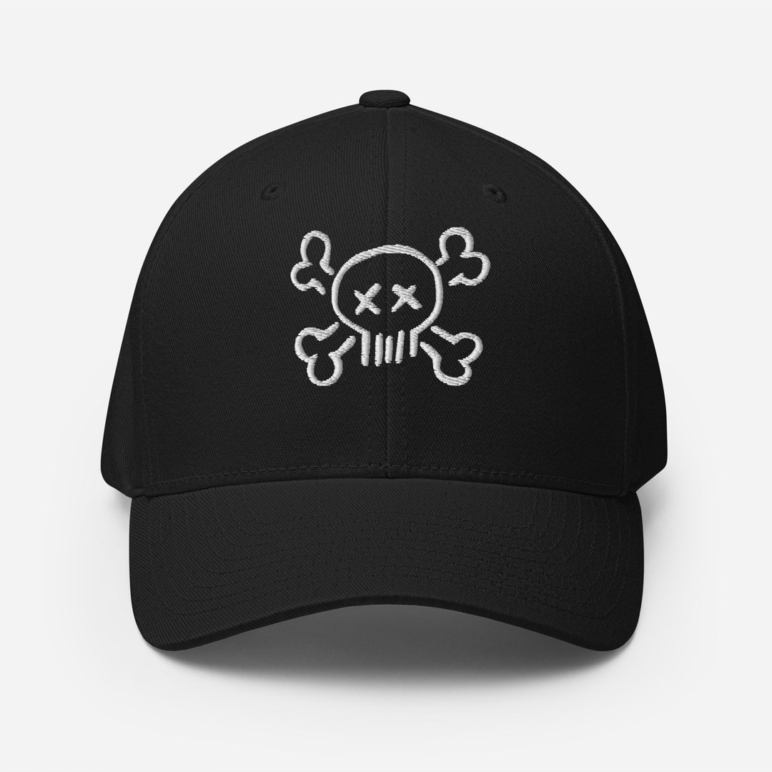 Skull Hat, Embroidered Skull and Cross Bones Fitted Baseball Hat ...