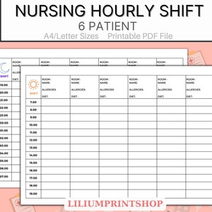Nurse Hourly To-do Planner, 6 Patient Medication, Nursing Shift Planner ...