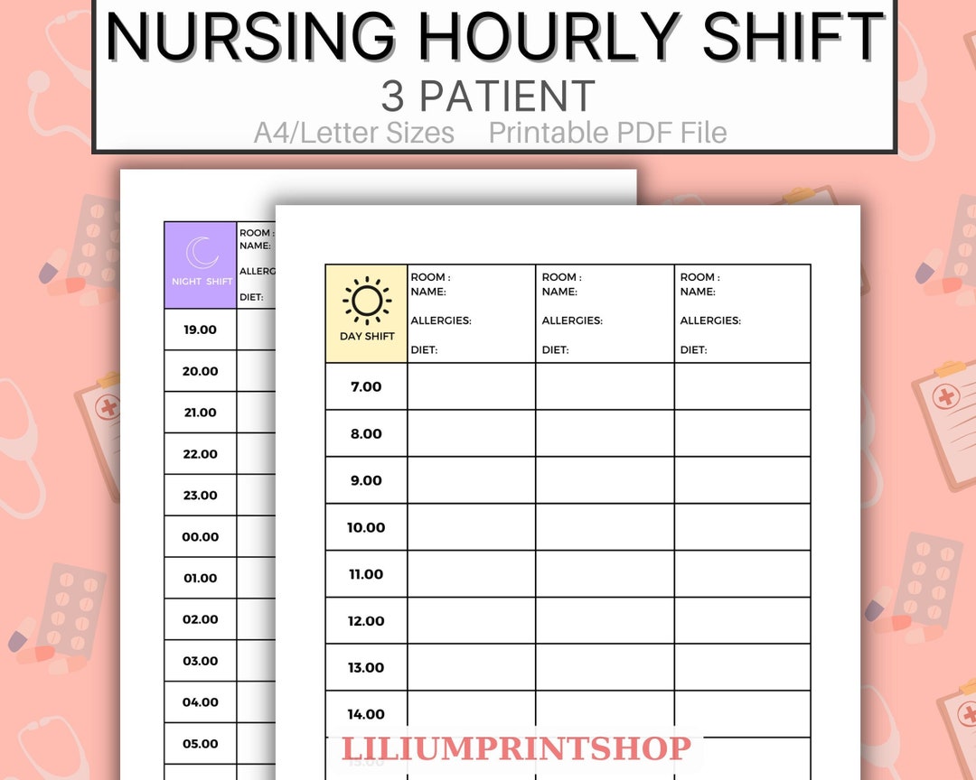 Nurse Hourly To-do Planner, 3 Patient Medication, Nursing Shift Planner ...