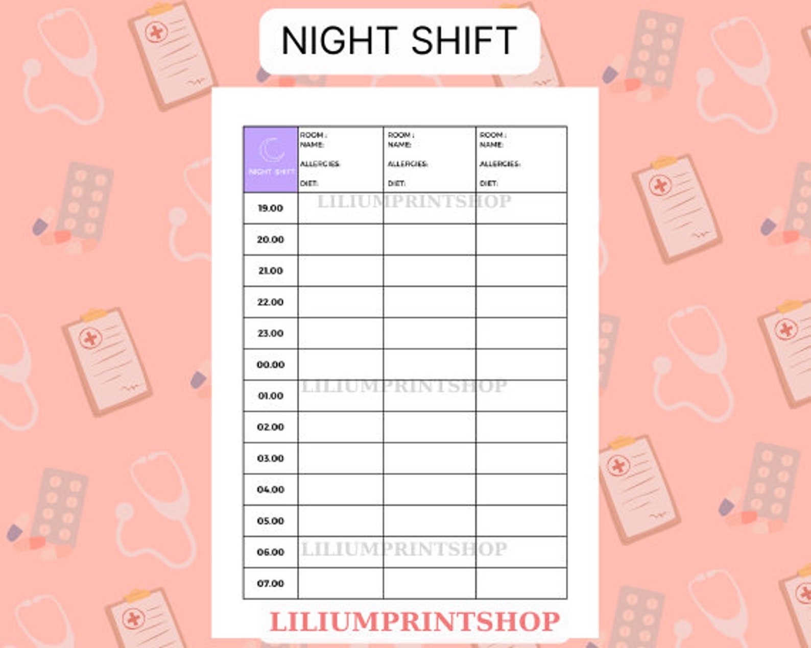Nurse Hourly To-do Planner 3 Patient Medication Nursing - Etsy