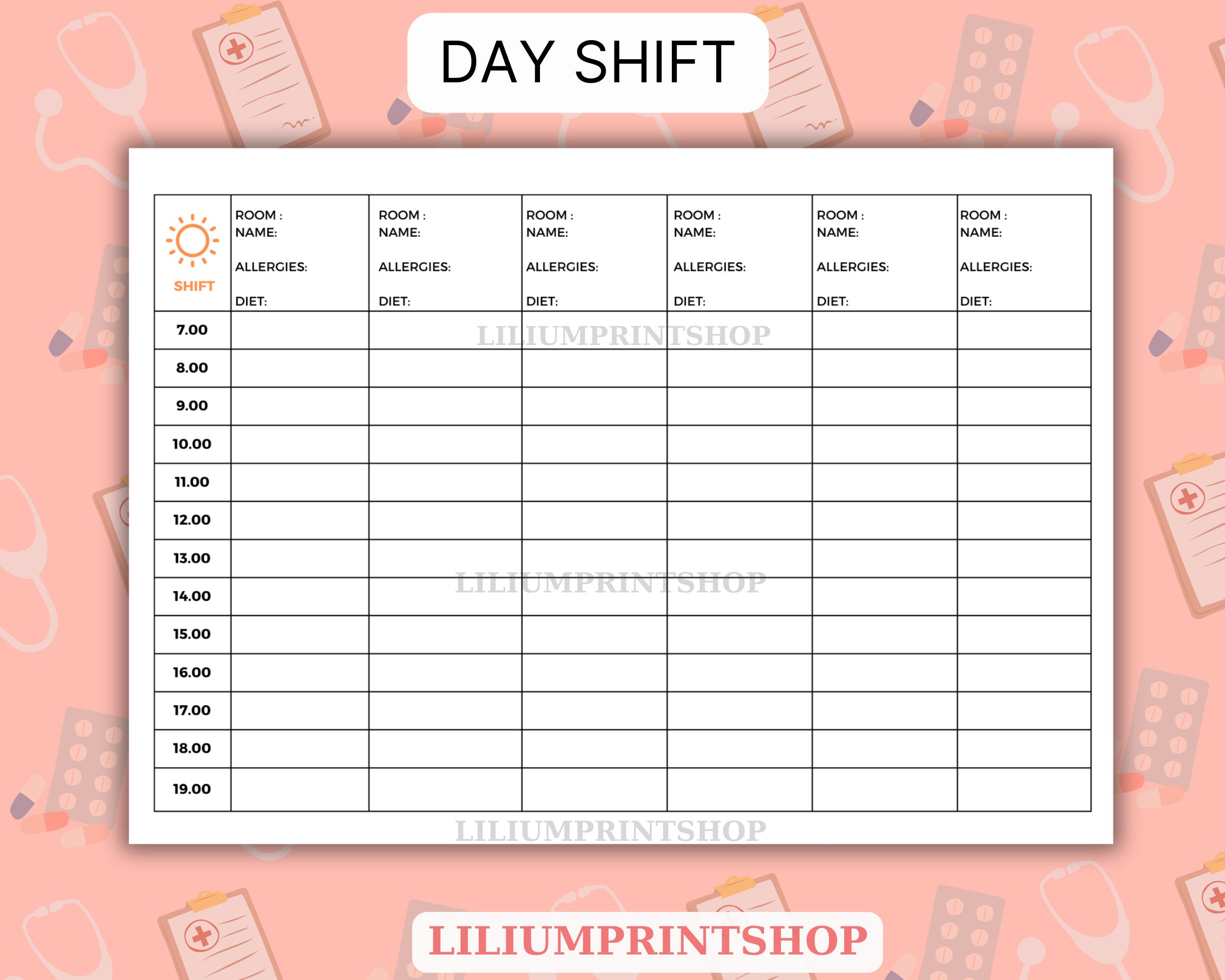 Nurse Hourly To-do Planner, 7 and 6 Patient Medication, Nursing Shift ...