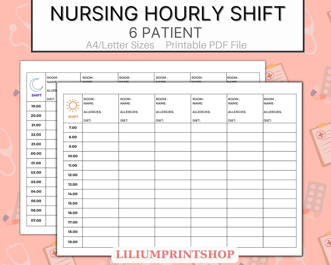 Nurse Hourly To-do Planner, 6 Patient Medication, Nursing Shift Planner ...