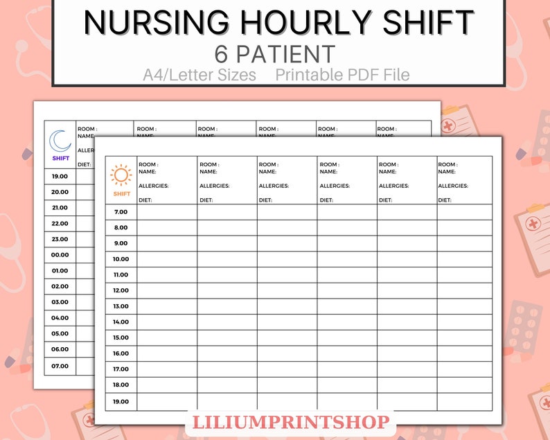 Nurse Hourly To-do Planner, 6 Patient Medication, Nursing Shift Planner ...