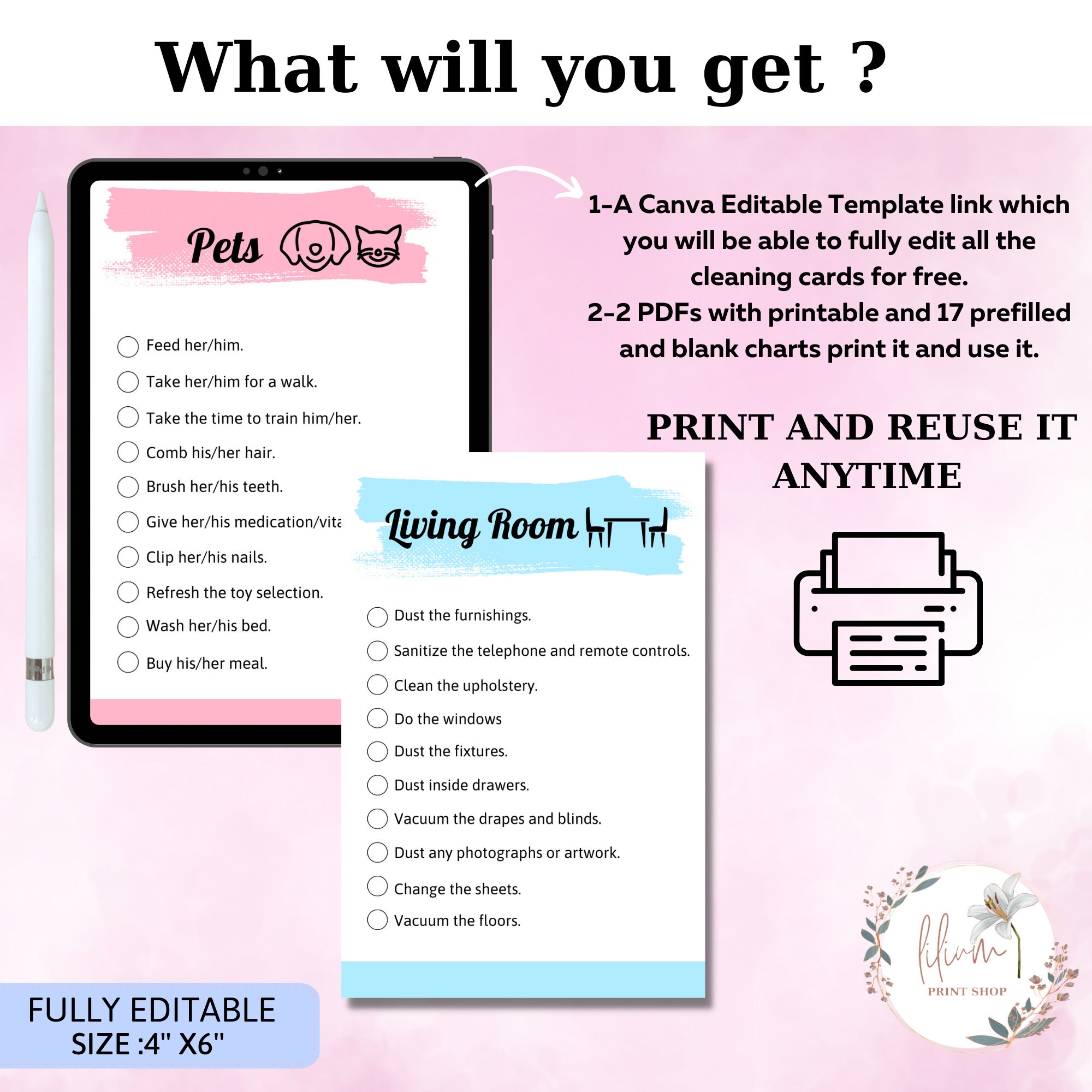 Room Cleaning Cards, EDITABLE, PRINTABLE, House Zones, Chore Checklist ...