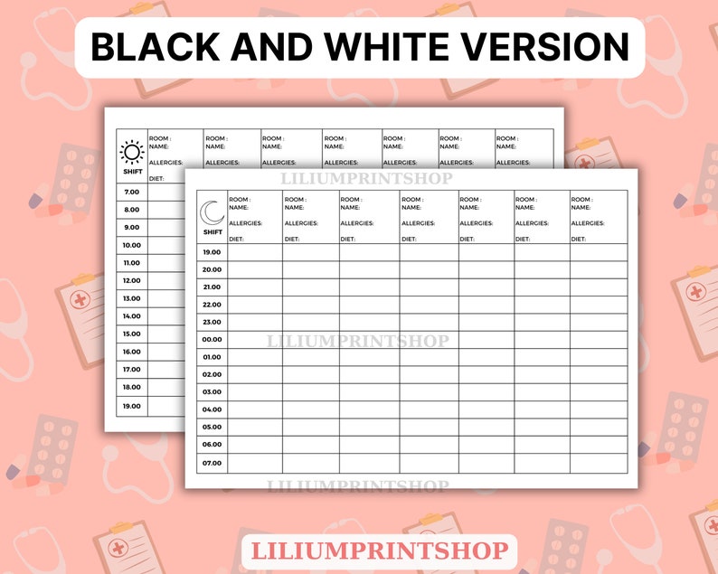 Nurse Hourly To-do Planner, 7 and 6 Patient Medication, Nursing Shift ...