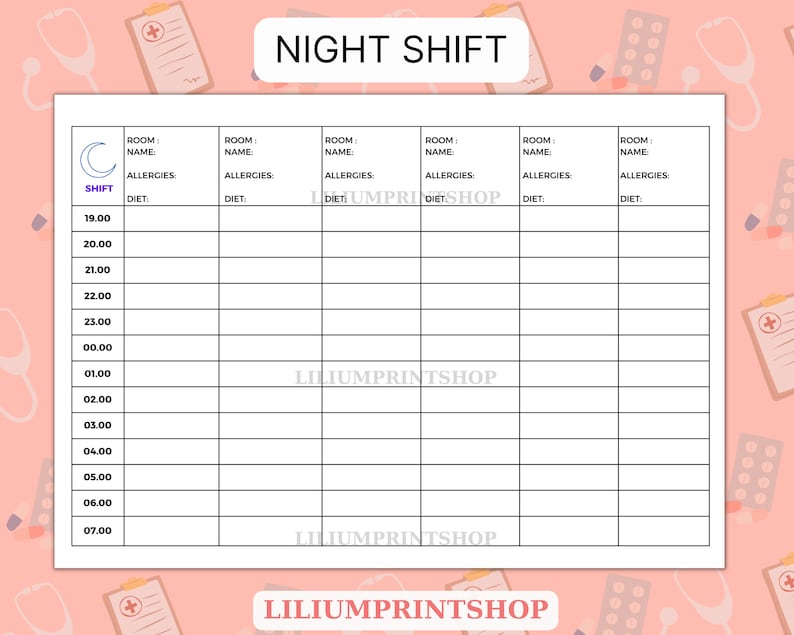 Nurse Hourly To-do Planner, 6 Patient Medication, Nursing Shift Planner, Day or Night Shift ...