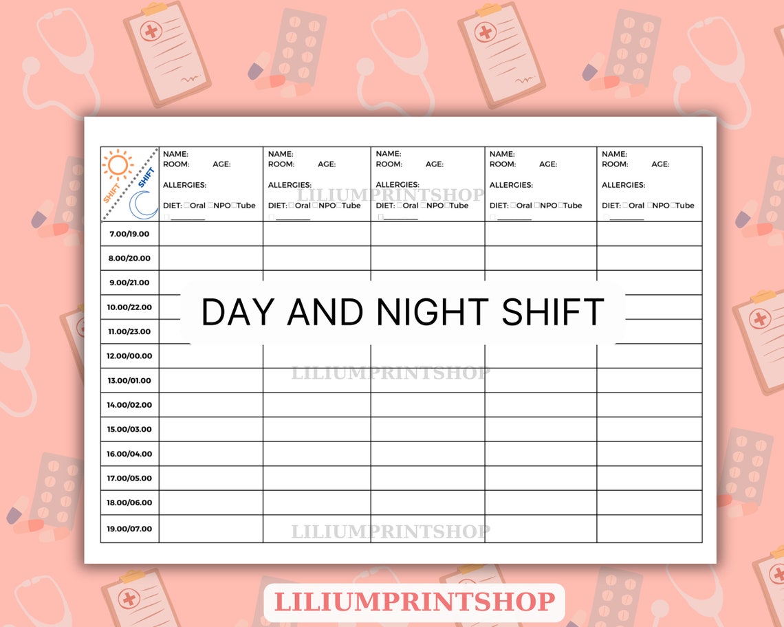 Nurse Hourly to Do, Nurse Shift Planner, 5 Patient Medication, Med Surg ...