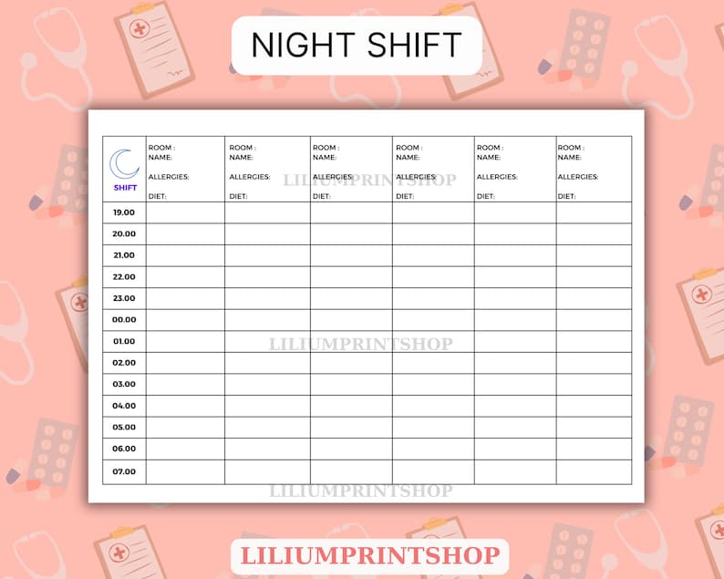 Nurse Hourly To-do Planner, 7 and 6 Patient Medication, Nursing Shift ...