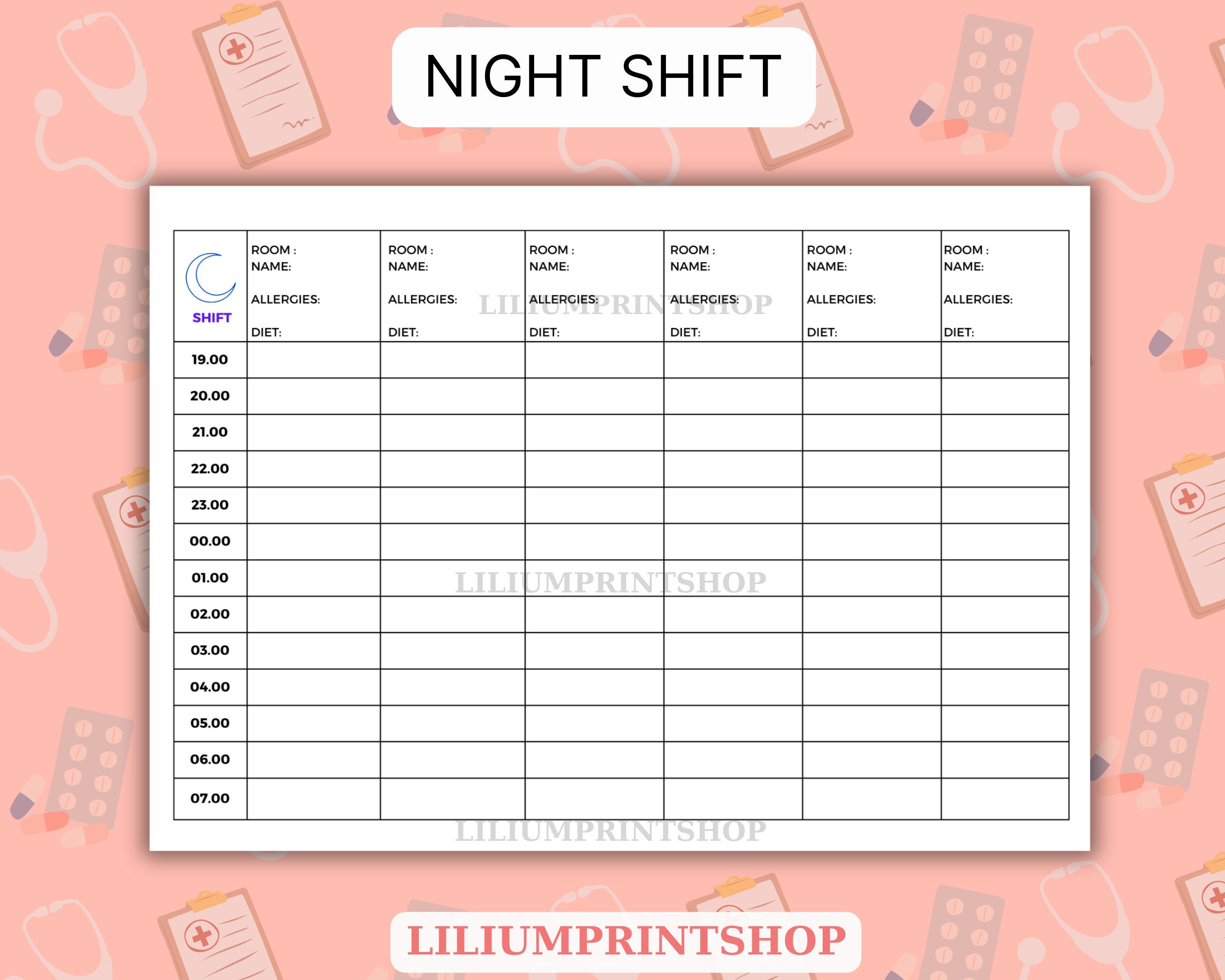 Nurse Hourly To-do Planner, 7 and 6 Patient Medication, Nursing Shift ...