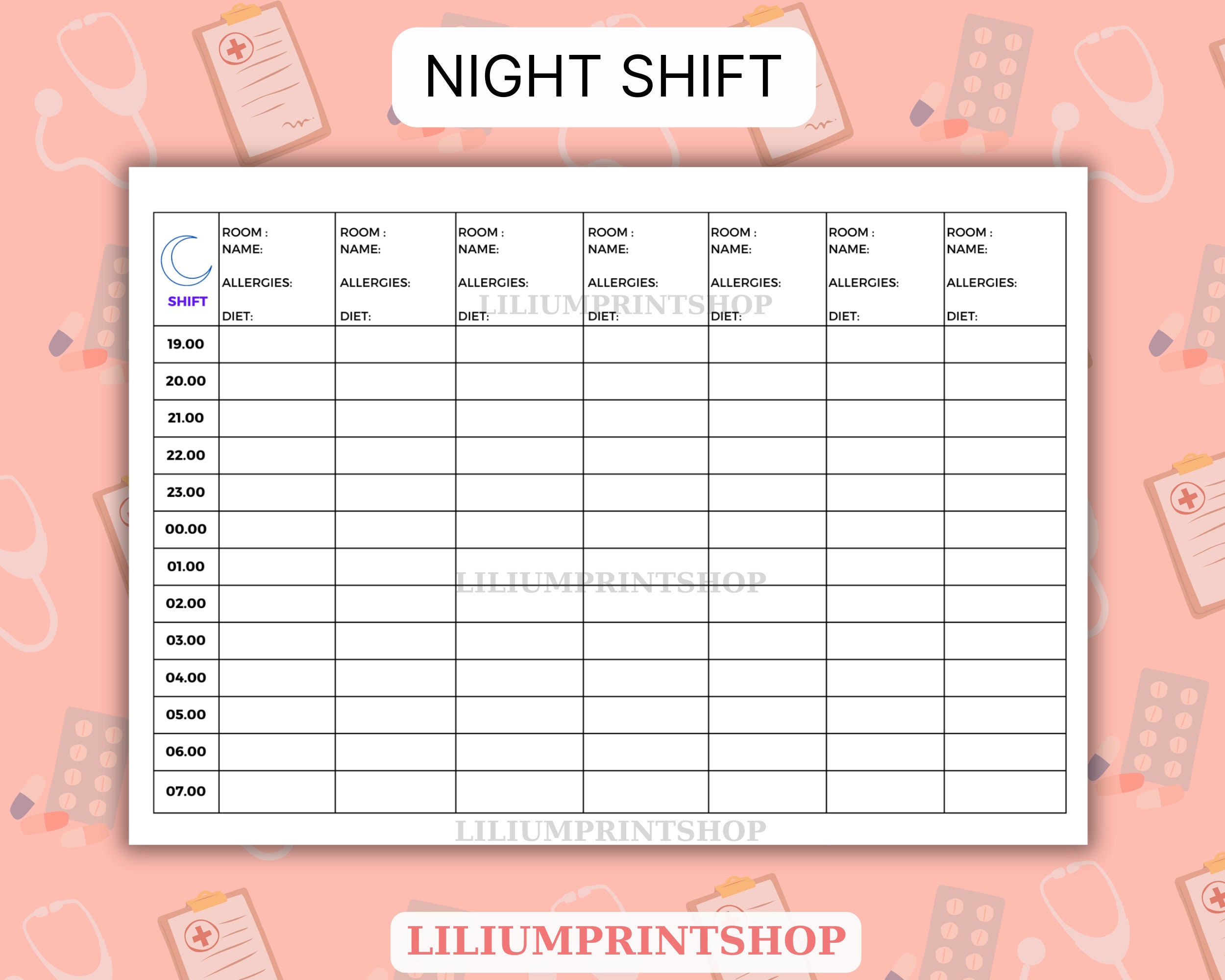 Nurse Hourly To-do Planner, 7 and 6 Patient Medication, Nursing Shift ...