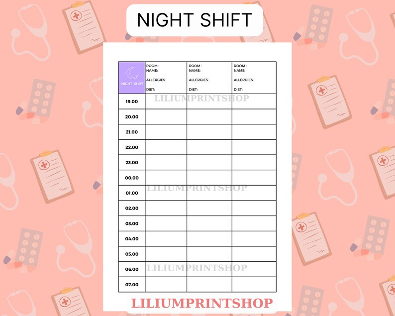 Nurse Hourly To-do Planner, 3 Patient Medication, Nursing Shift Planner ...