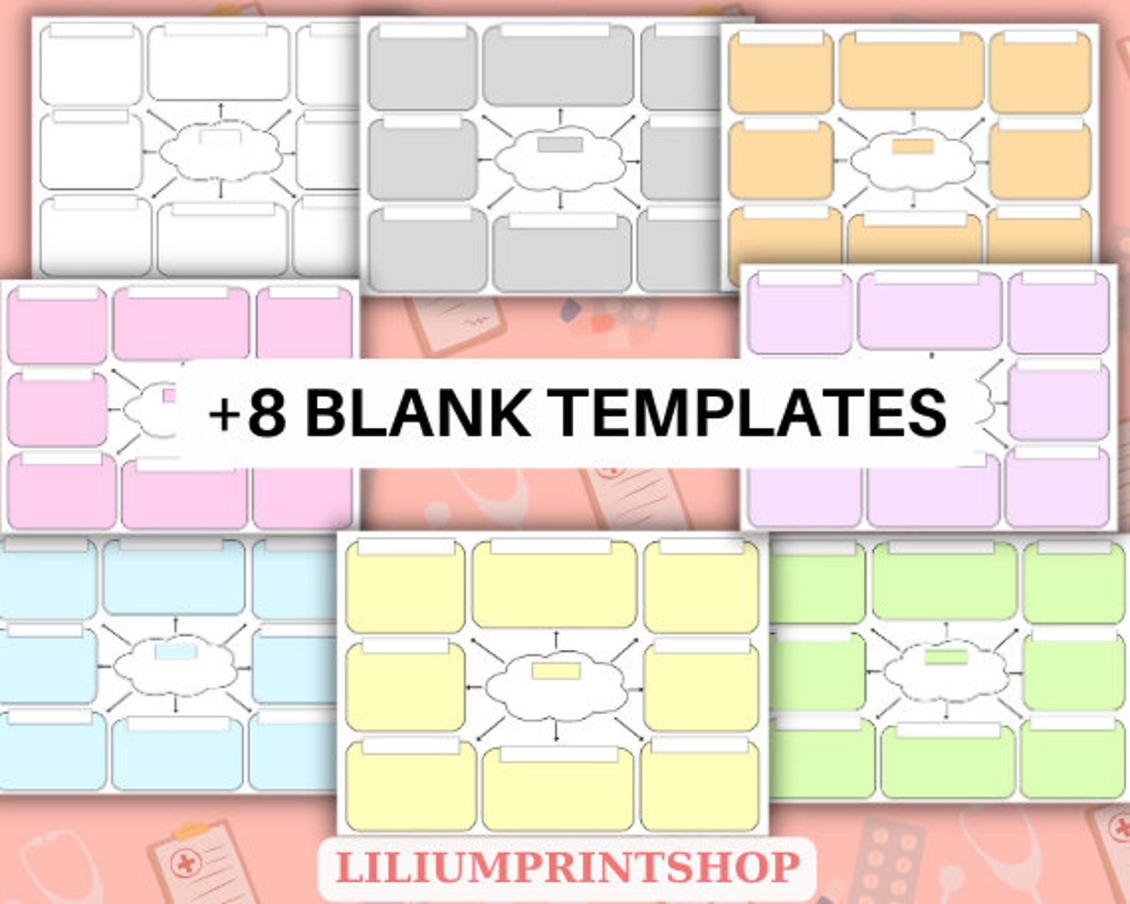 Nursing Concept Map, Nursing Study Template, Nursing Student, 8 Color ...