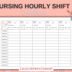 Nurse Hourly to Do, Nurse Shift Planner, 5 Patient Medication, Med Surg ...