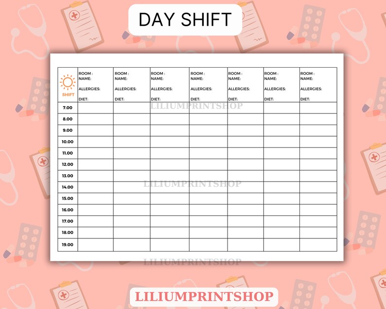 Nurse Hourly To-do Planner, 7 and 6 Patient Medication, Nursing Shift ...